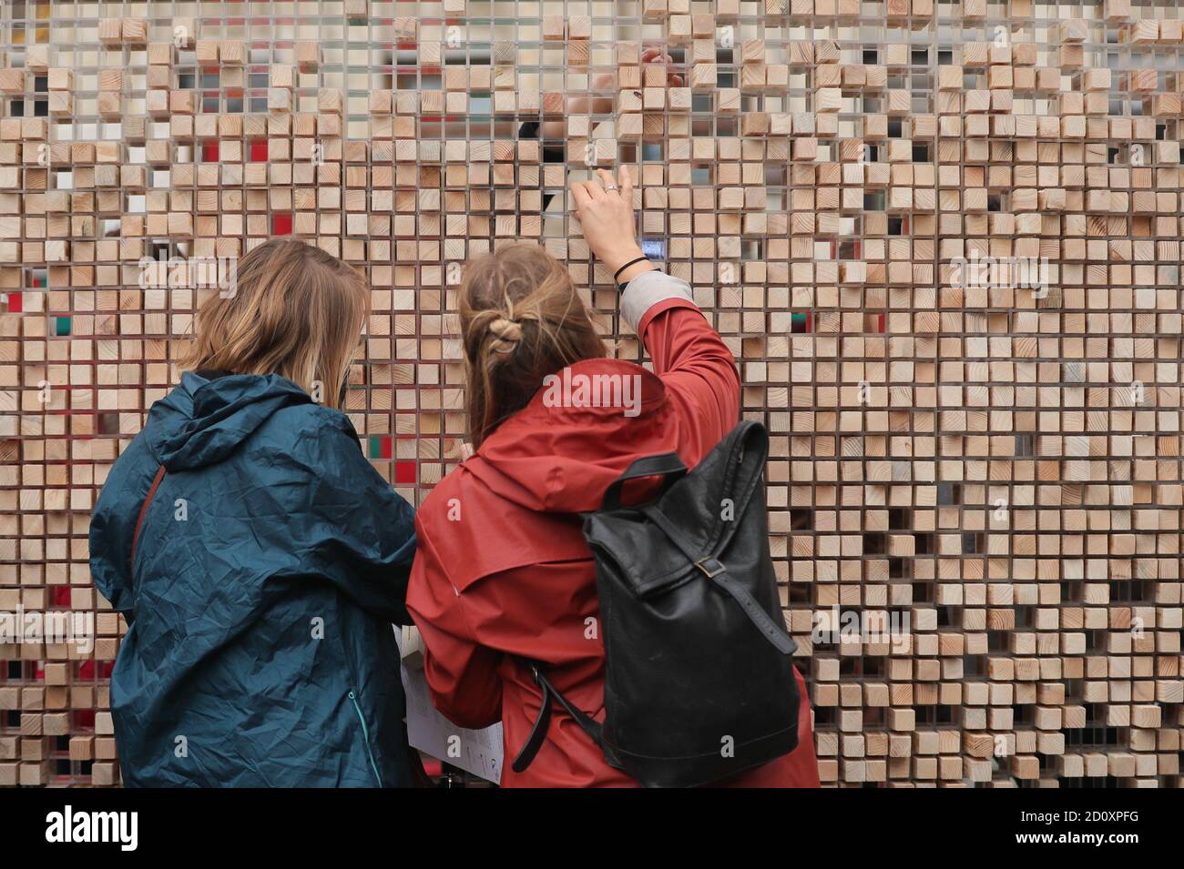 Brussels, Belgium. 3rd Oct, 2020. People take the wooden blocks from ...