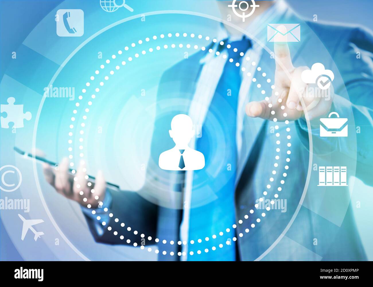 Man working with virtual panel Stock Photo - Alamy