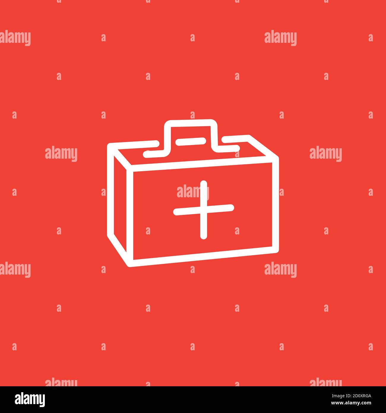 First Aid Box Line Icon On Red Background. Red Flat Style Vector ...