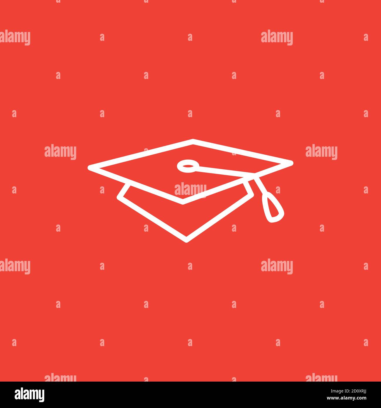 Graduation Hat Line Icon On Red Background. Red Flat Style Vector ...