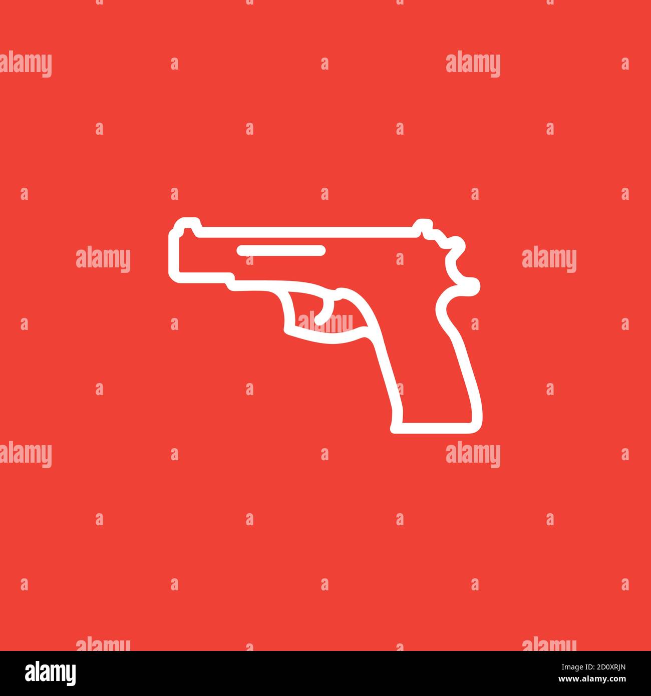 Gun Line Icon On Red Background. Red Flat Style Vector Illustration ...
