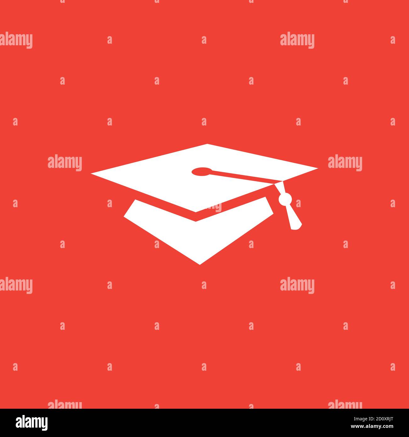 Graduation Hat Icon On Red Background. Red Flat Style Vector ...