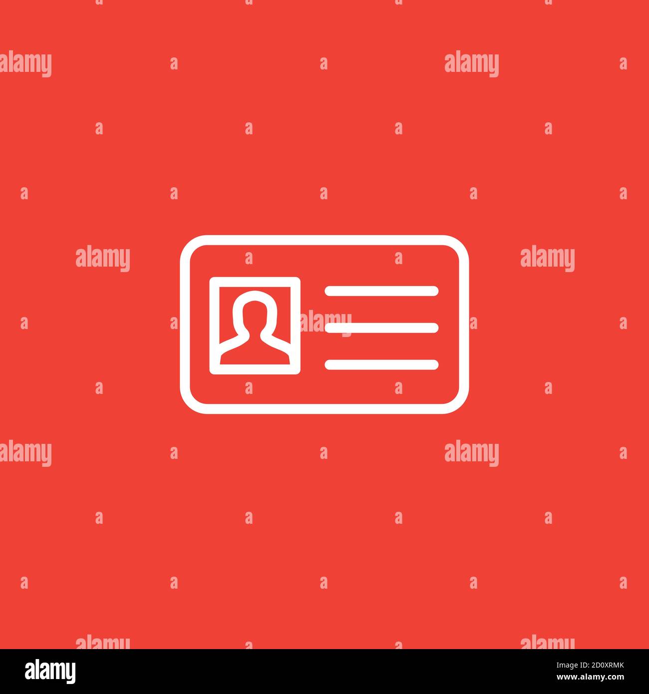 ID Card Line Icon On Red Background. Red Flat Style Vector Illustration ...