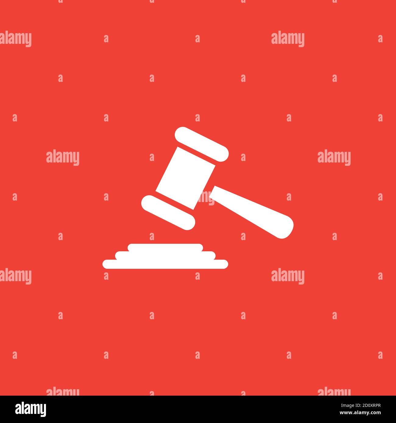 Justice Gavel Icon On Red Background. Red Flat Style Vector ...