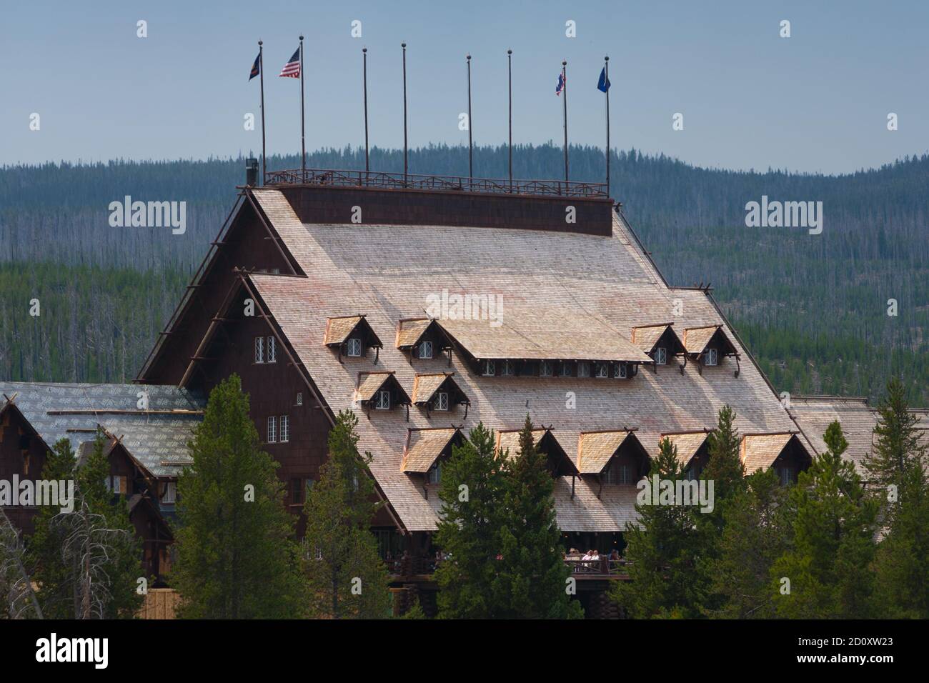 Built in 1903 to 1904, the Old Faithful Inn, a five story log building ...