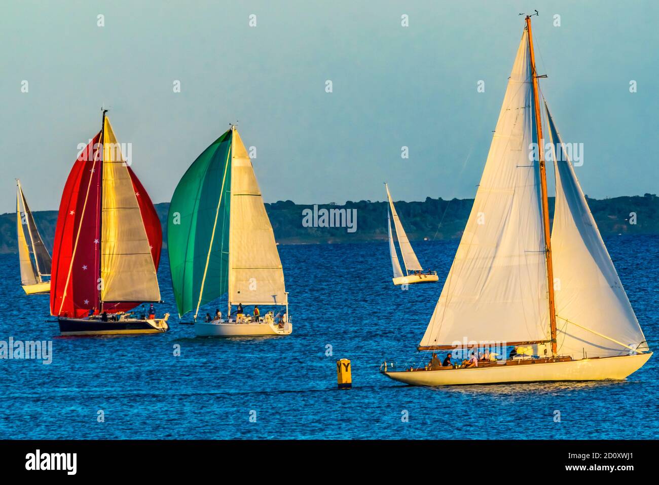 Wednesday Evening Races Rounding the Yellow Buoy Colorful Sailboats ...