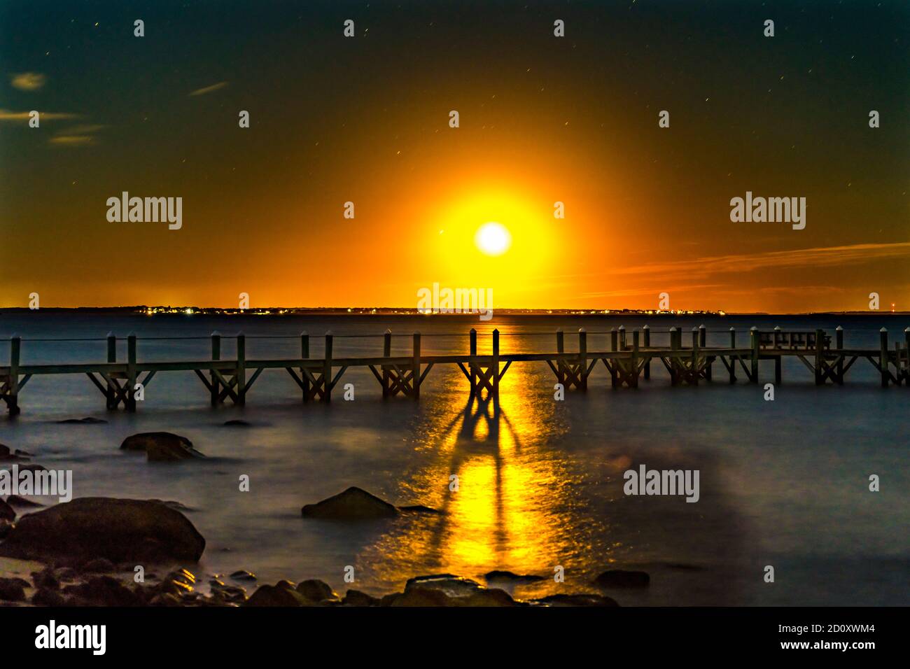 Moon Night Stars Beach Pier Buzzards Bay Ocean Padanaram Dartmouth ...