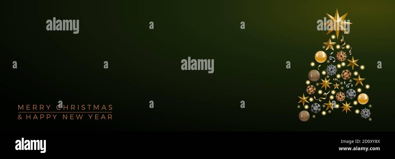 Vector Abstract cover Golden Christmas Tree, with text on green ...