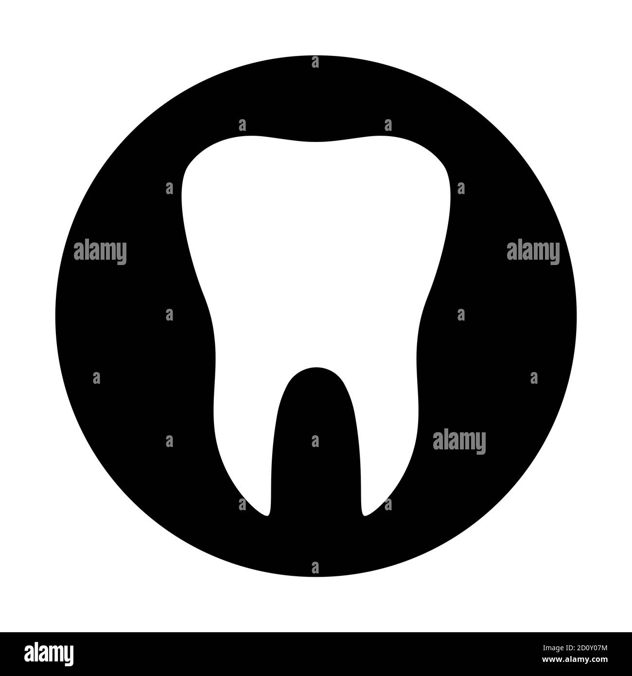 Tooth flat icon with black circle isolated on white background. Tooth ...