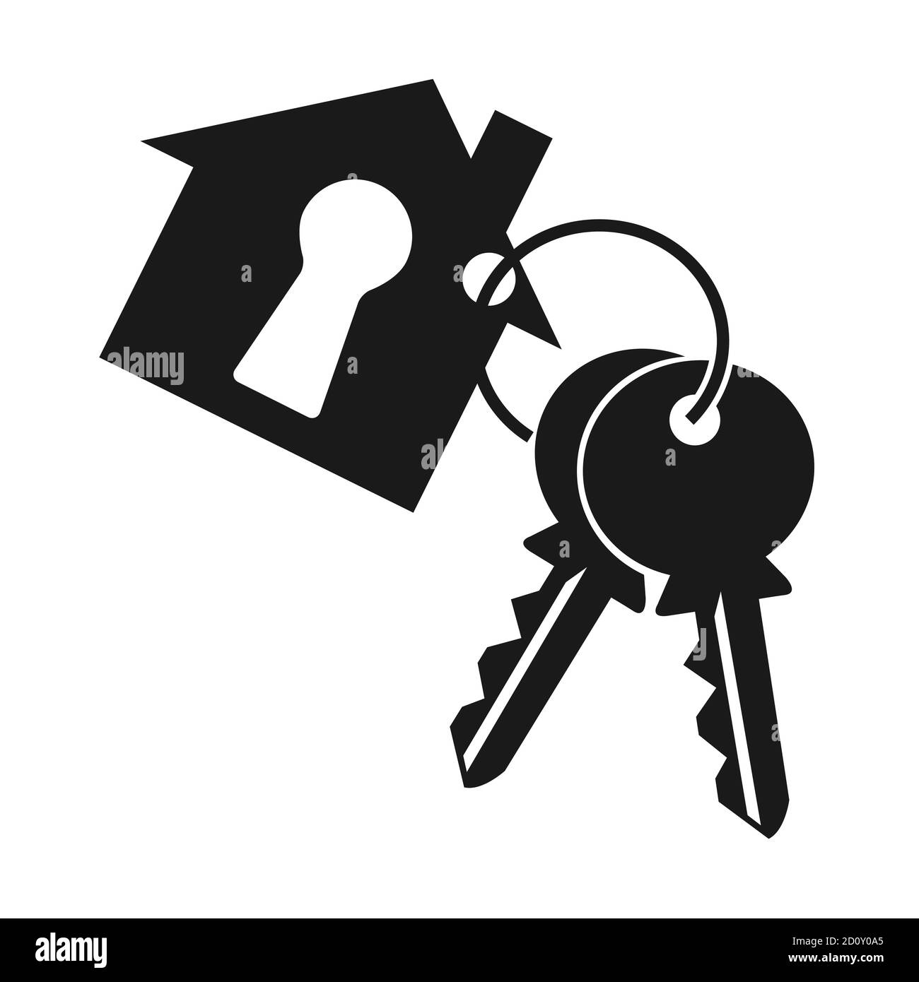 House with keyhole, two key and key ring. Keychain symbol, icon ...