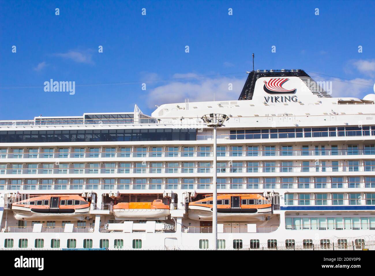 27 September 2020 Port side lifeboats on the MV Viking Sky cruise liner ...
