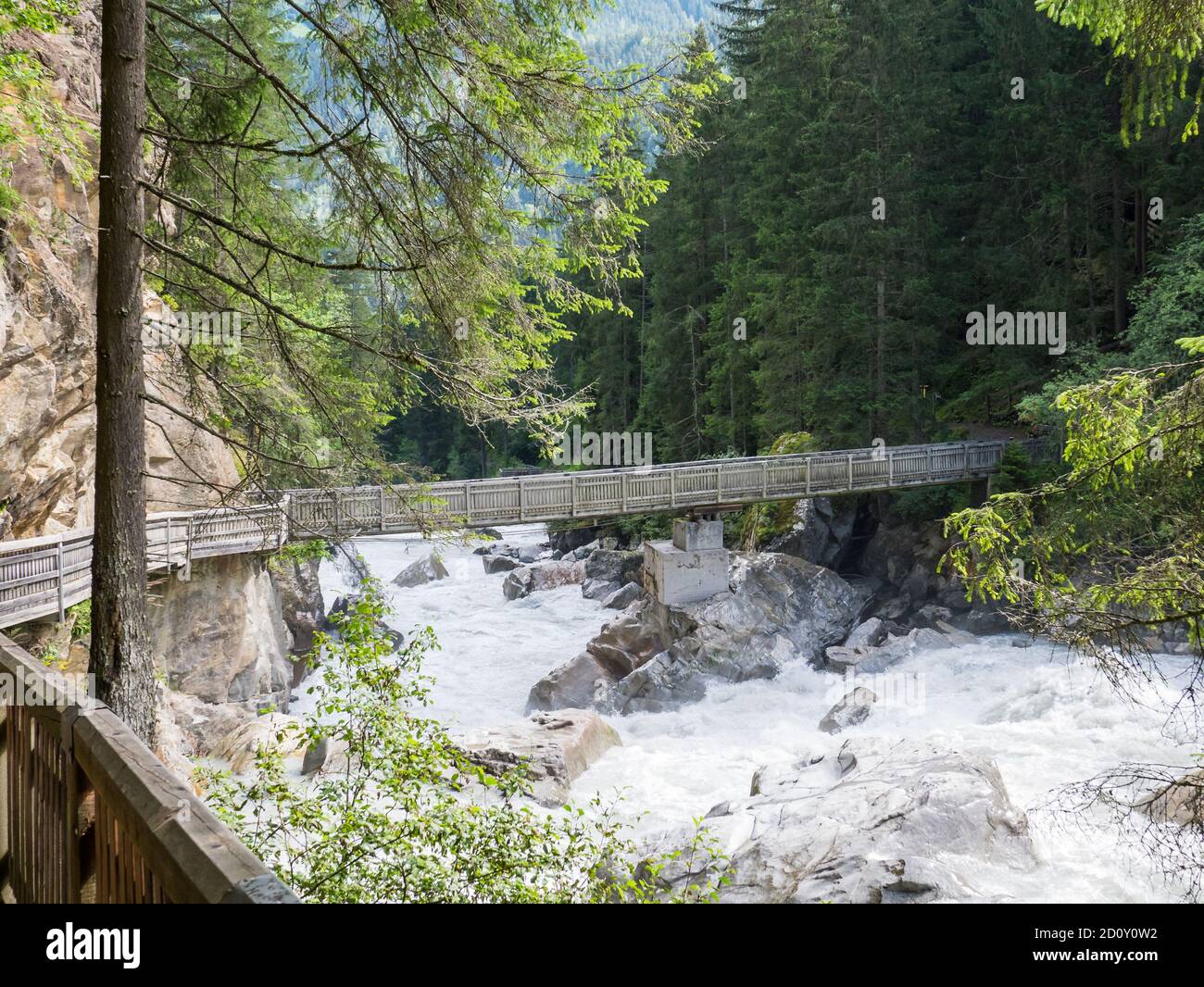 View of Weller Bridge over the Oetztaler Ache River, Oetz, Tyrol ...