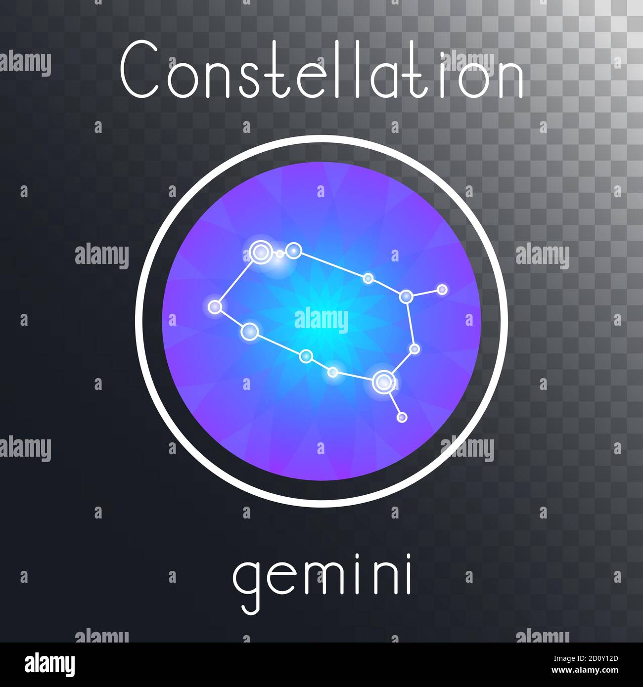 Vector round icon with Zodiac constellation GEMINI on a transparent ...