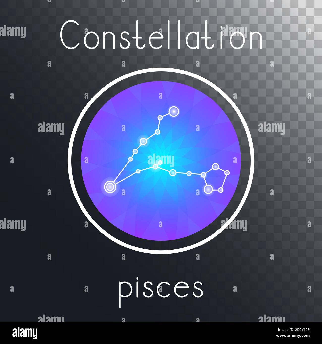 Vector round icon with Zodiac constellation PISCES on a transparent ...
