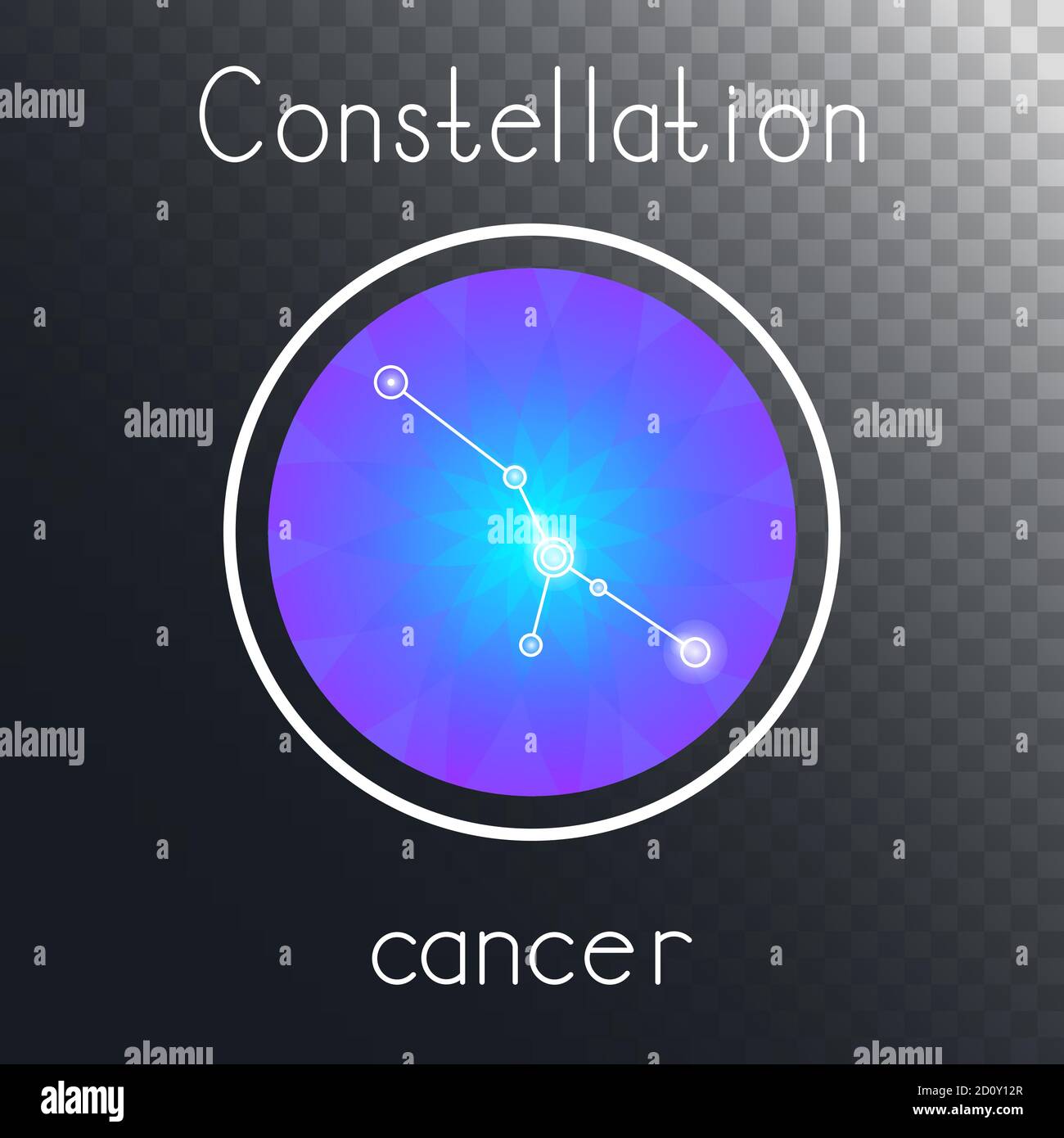 Vector round icon with Zodiac constellation CANCER on a transparent ...