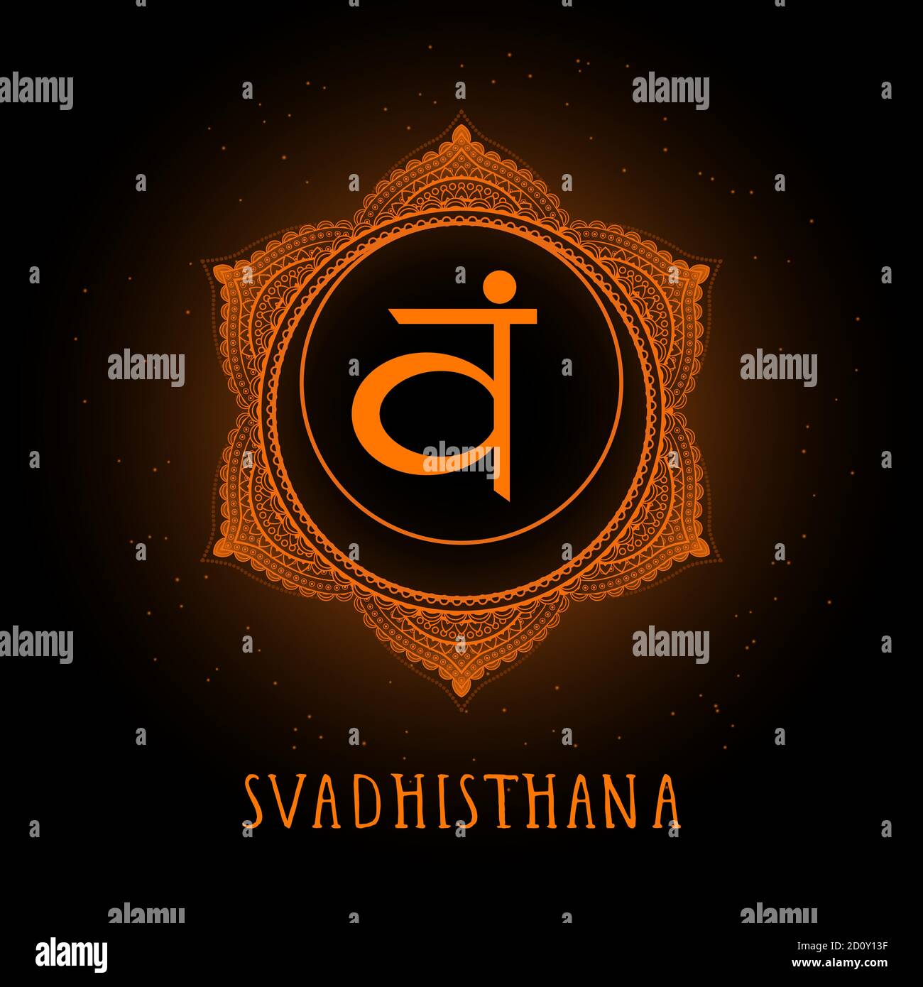 Vector illustration with symbol chakra Svadhishana on black background ...