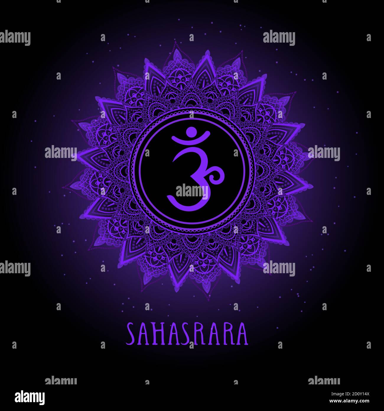 Vector illustration with symbol chakra Sahasrara on black background ...