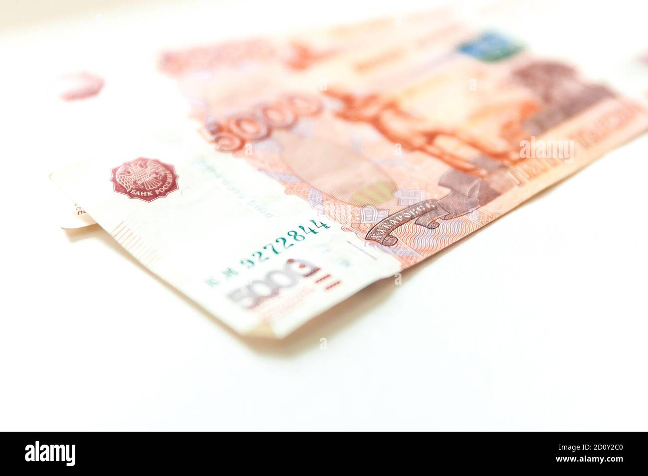 Russian 5000 rubles currency money on white background with copy space ...