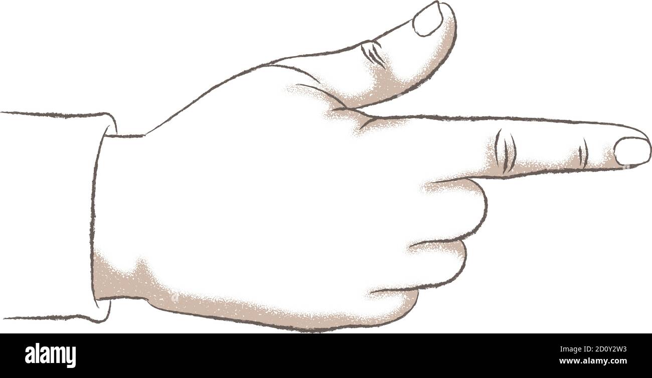 Retro look illustration with a rough texture of a hand pointing with ...