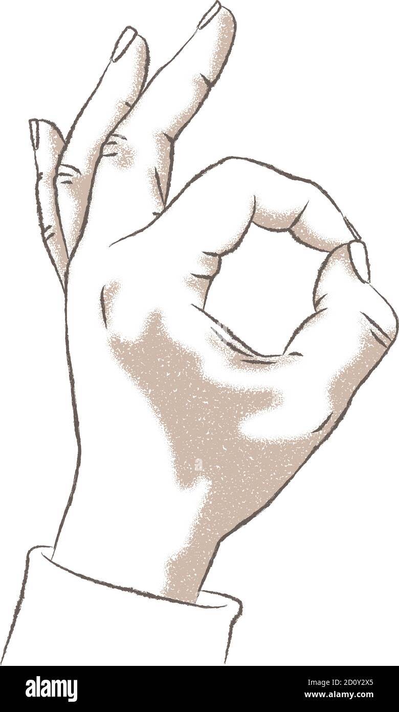 Retro look illustration with a rough texture of a hand making the OK ...