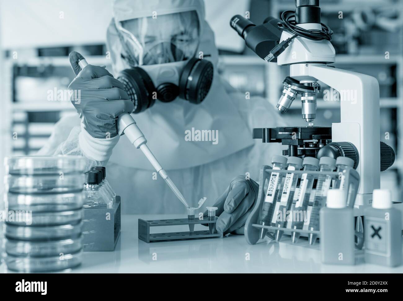 Development of dangerous viruses in biohazard suit. Microbiology ...