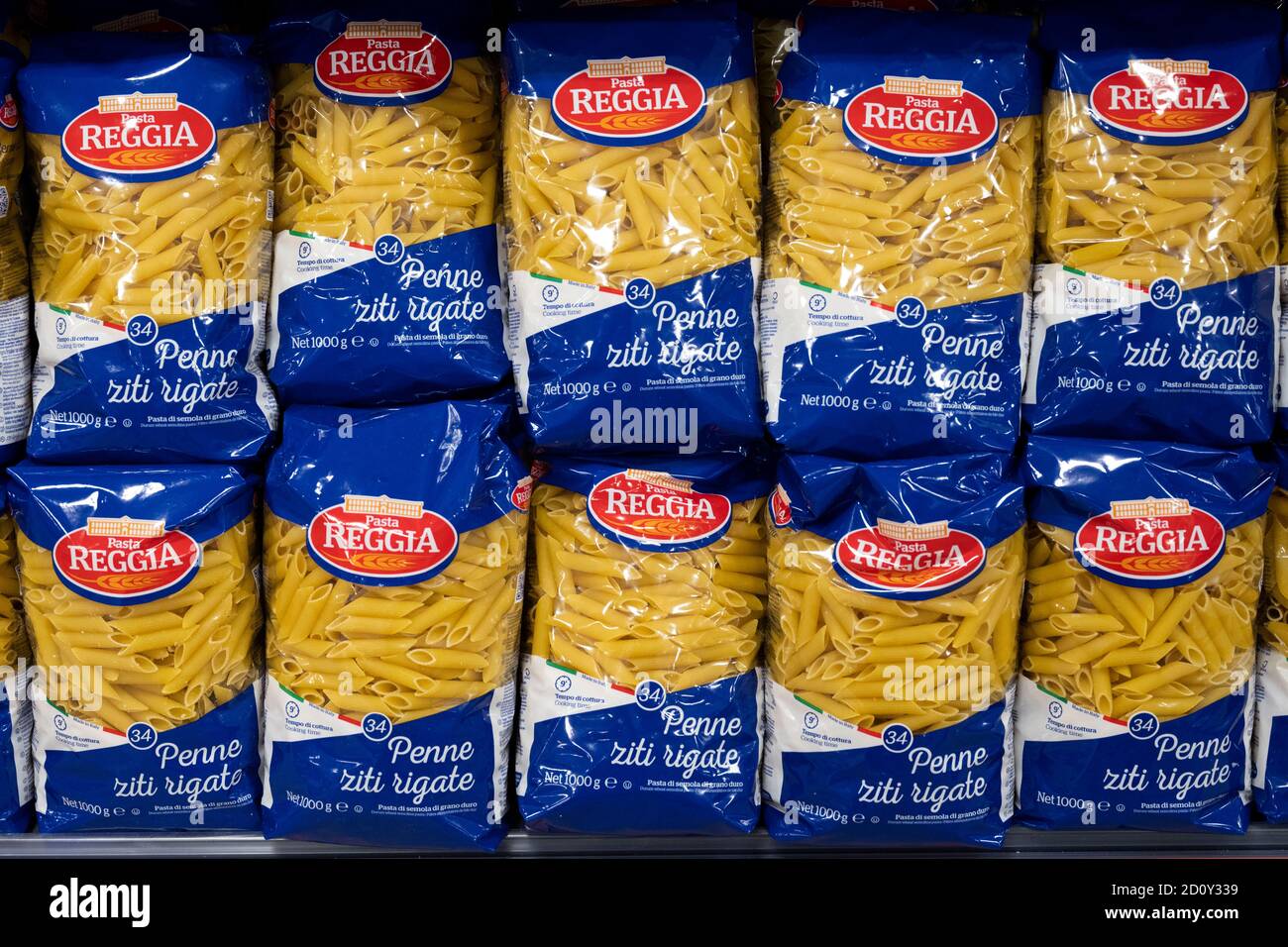 Pasta for sale on a supermarket shelf in Cardiff, Wales, United Kingdom ...