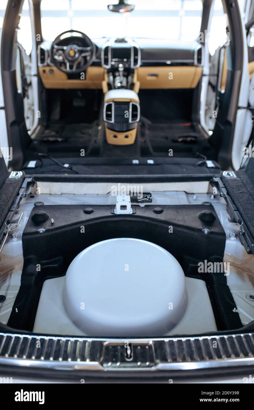 Car interior with removed seats, rear view Stock Photo - Alamy