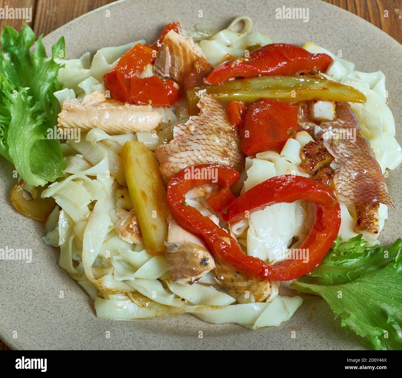 Pasta con pesce spada, Italian pasta with Swordfish Stock Photo - Alamy