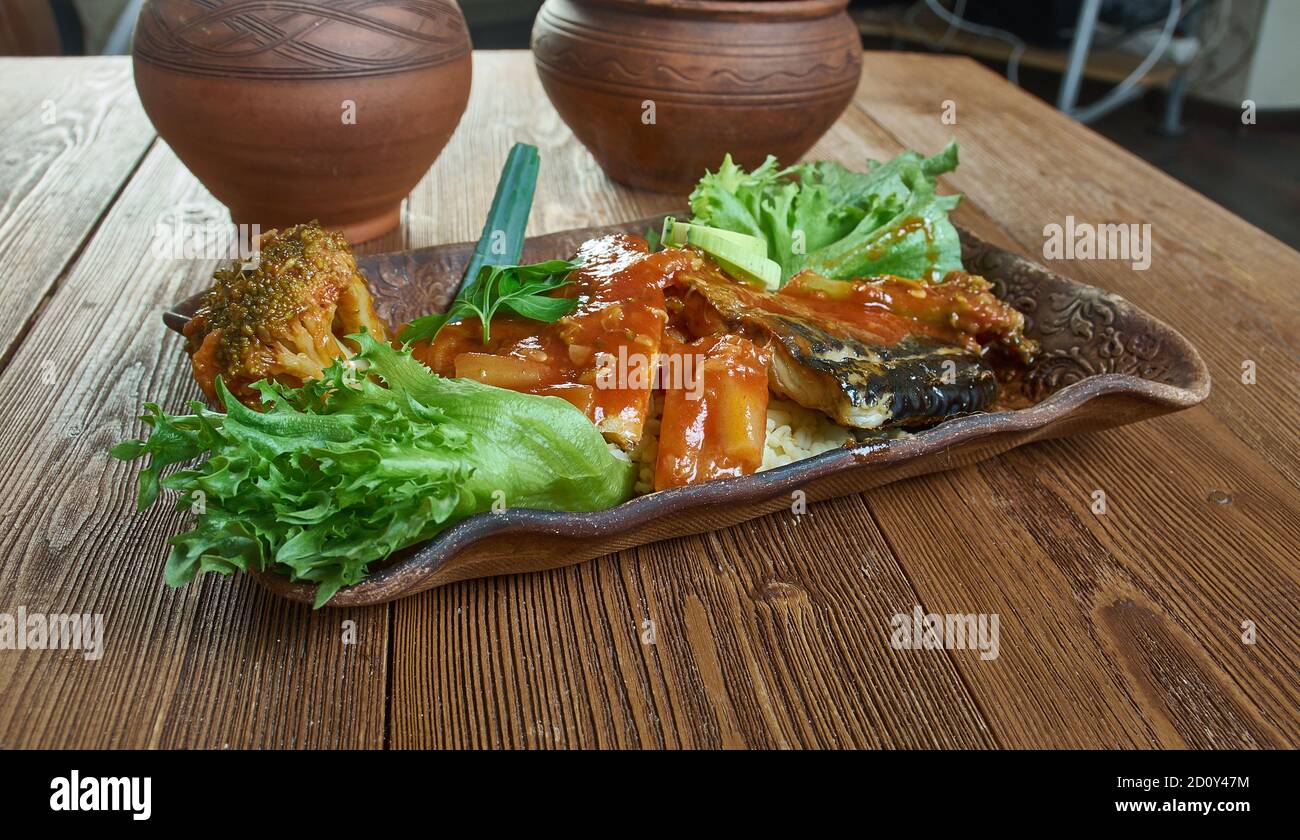 Coo-Coo and Flying Fish, national dish of Barbados, cornmeal and okra ...