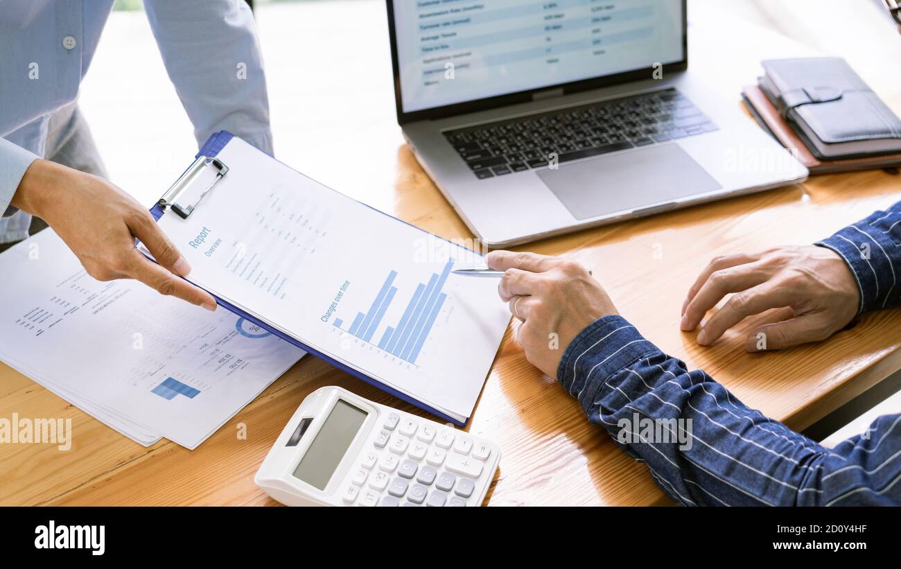 Business Corporate meeting using laptop at conference table discussing ...