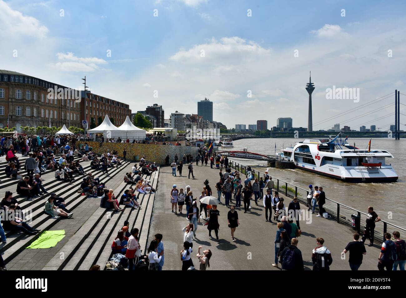 Rheinuferpromenade Duesseldorf, Rhine promenade Duesseldorf Stock Photo ...