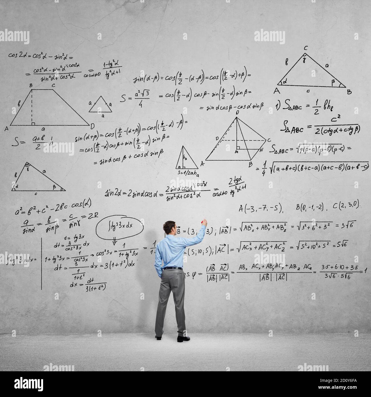 Man draw science formulas Stock Photo - Alamy