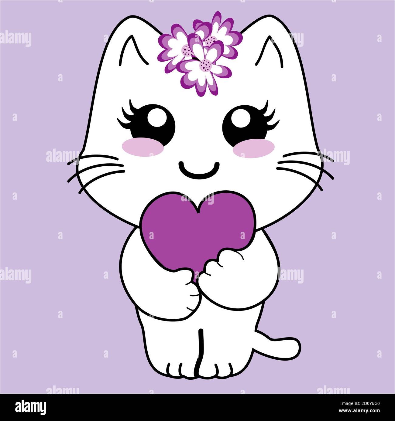 cute kawaii kitten holding a heart. Vector file Stock Vector Image ...