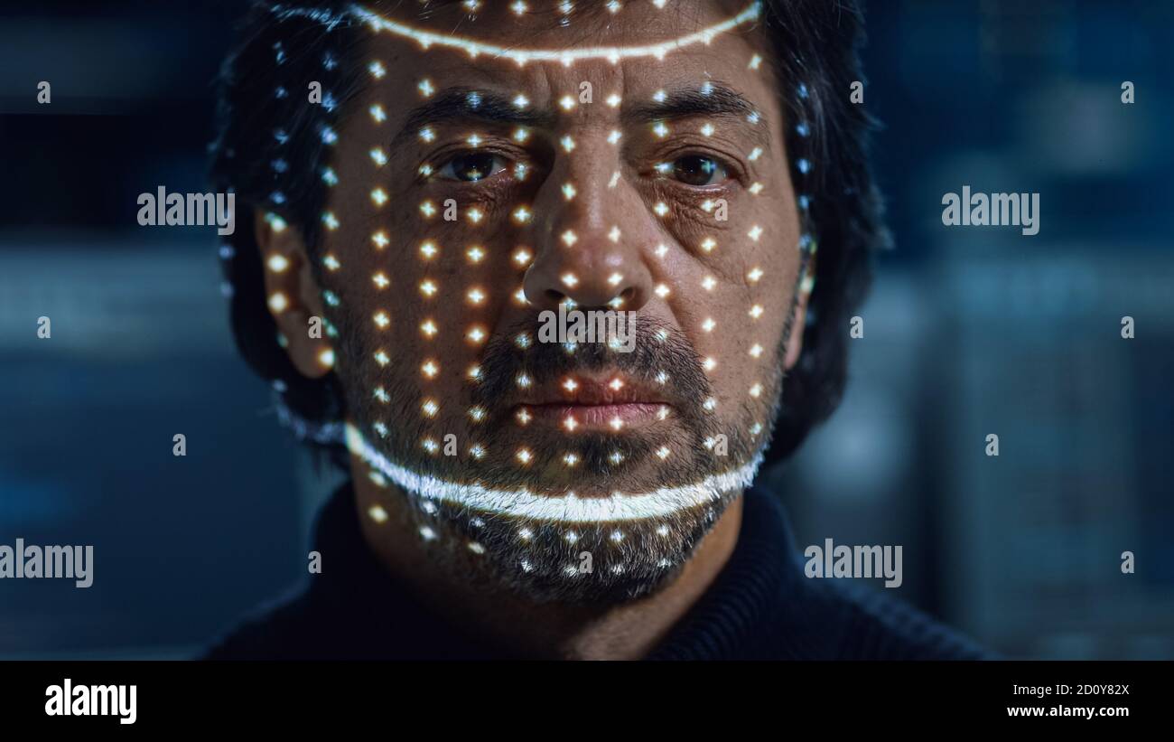Handsome Middle Aged Man is Identified by Biometric Facial Recognition ...