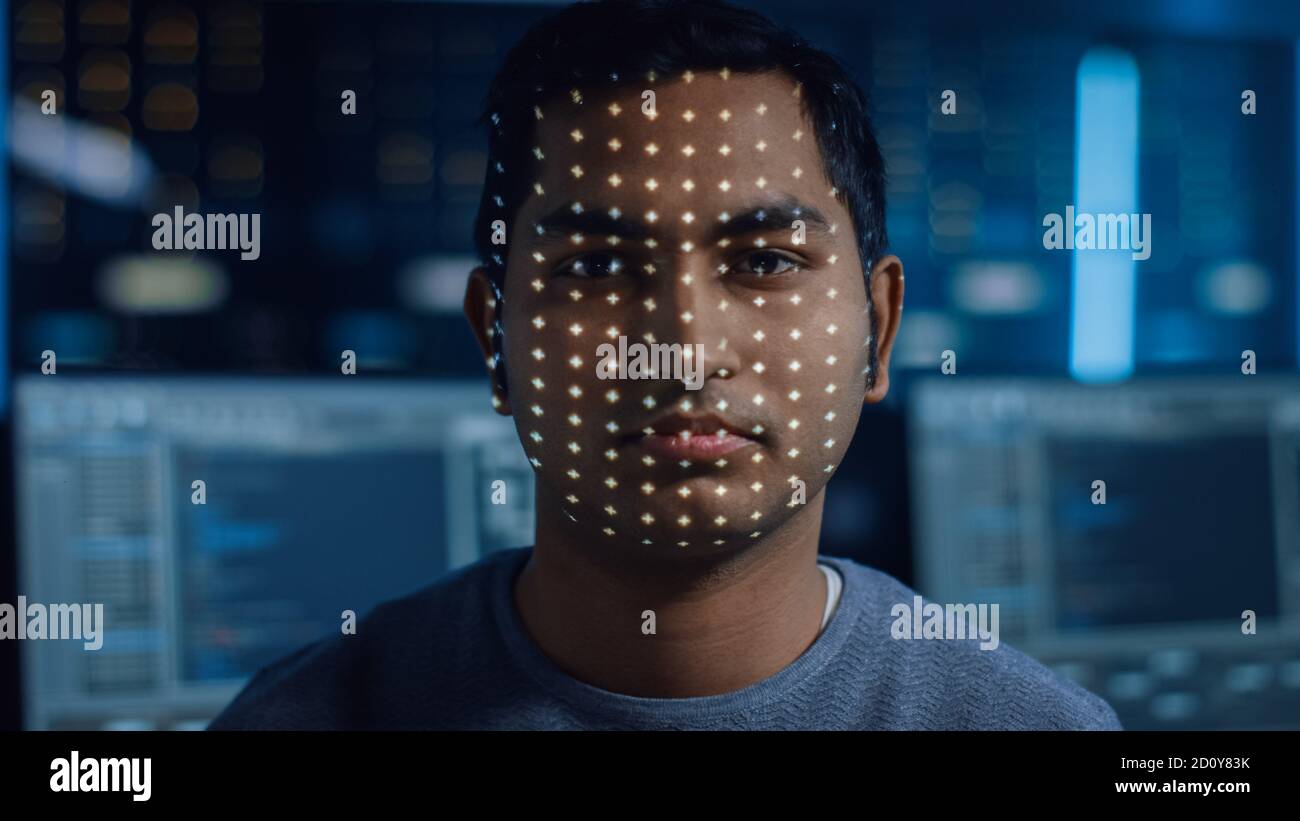 Handsome Young Indian Man is Identified by Biometric Facial Recognition ...