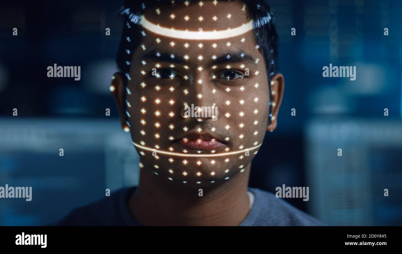 Handsome Young Indian Man is Identified by Biometric Facial Recognition ...