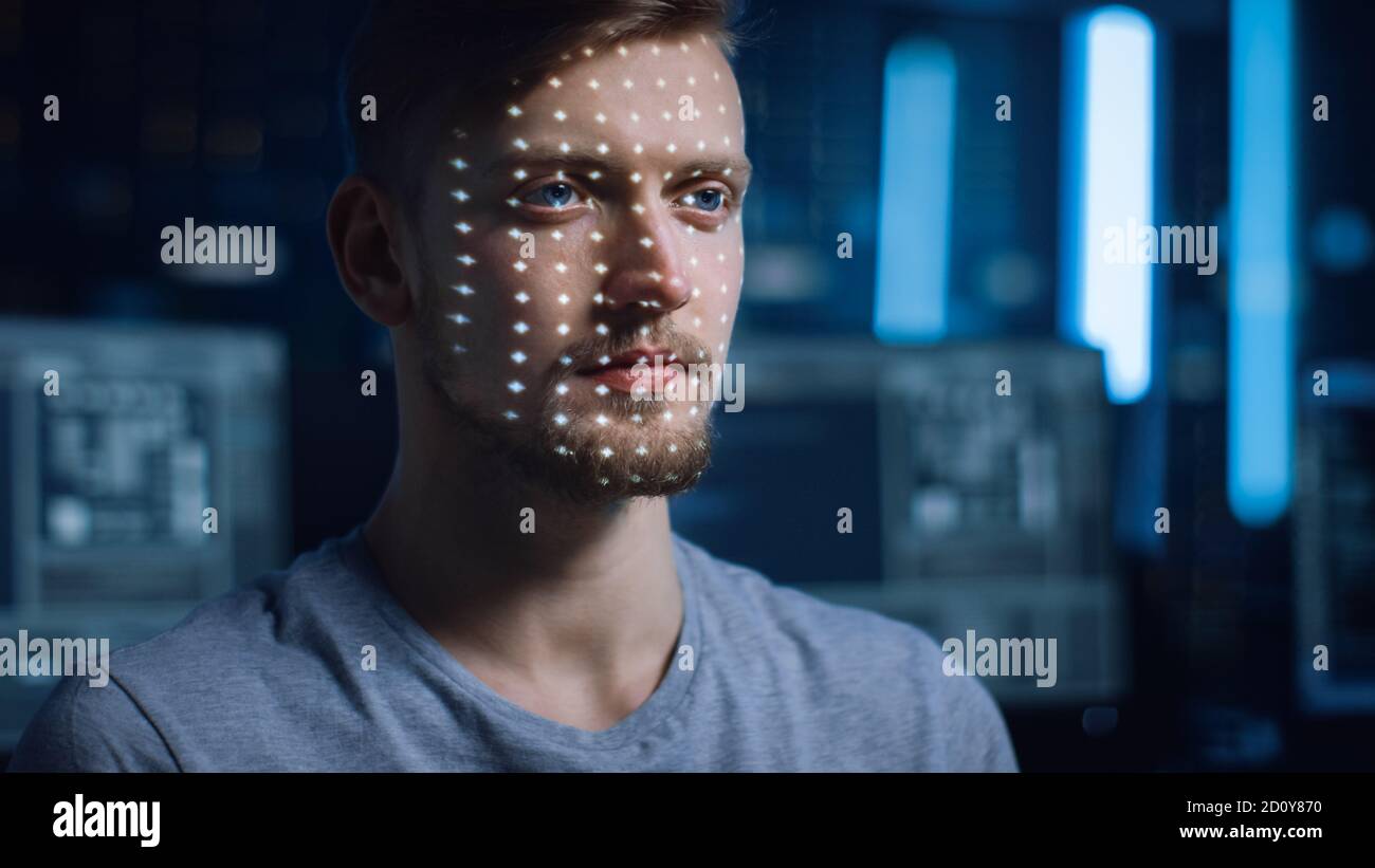 Handsome Young Caucasian Man is Identified by Biometric Facial ...