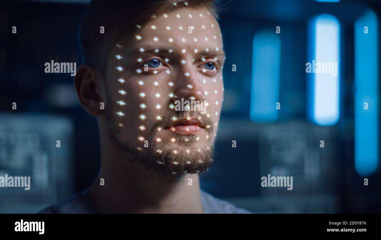 Handsome Young Caucasian Man is Identified by Biometric Facial ...