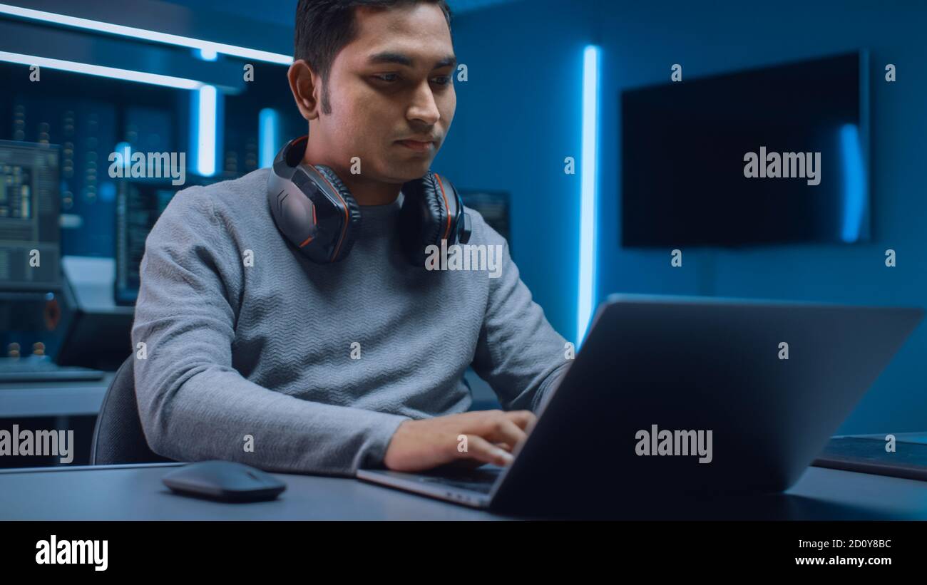 Portrait of Software Developer Hacker Programmer Sitting at His Desk ...