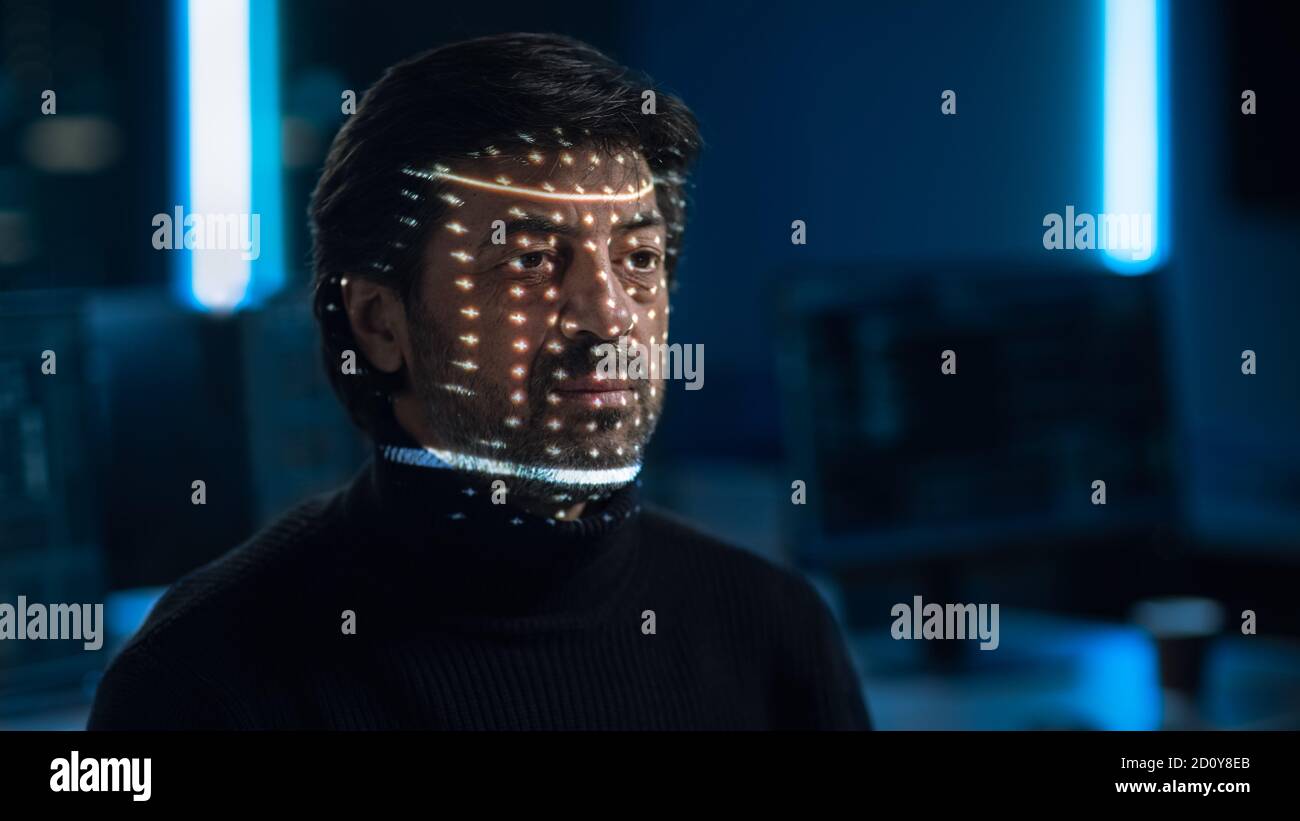 Biometric Facial Recognition Scanning Proccess. Man Getting Identified ...