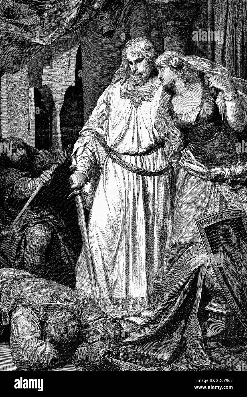 Vintage illustration of lohengrin opera Black and White Stock Photos ...
