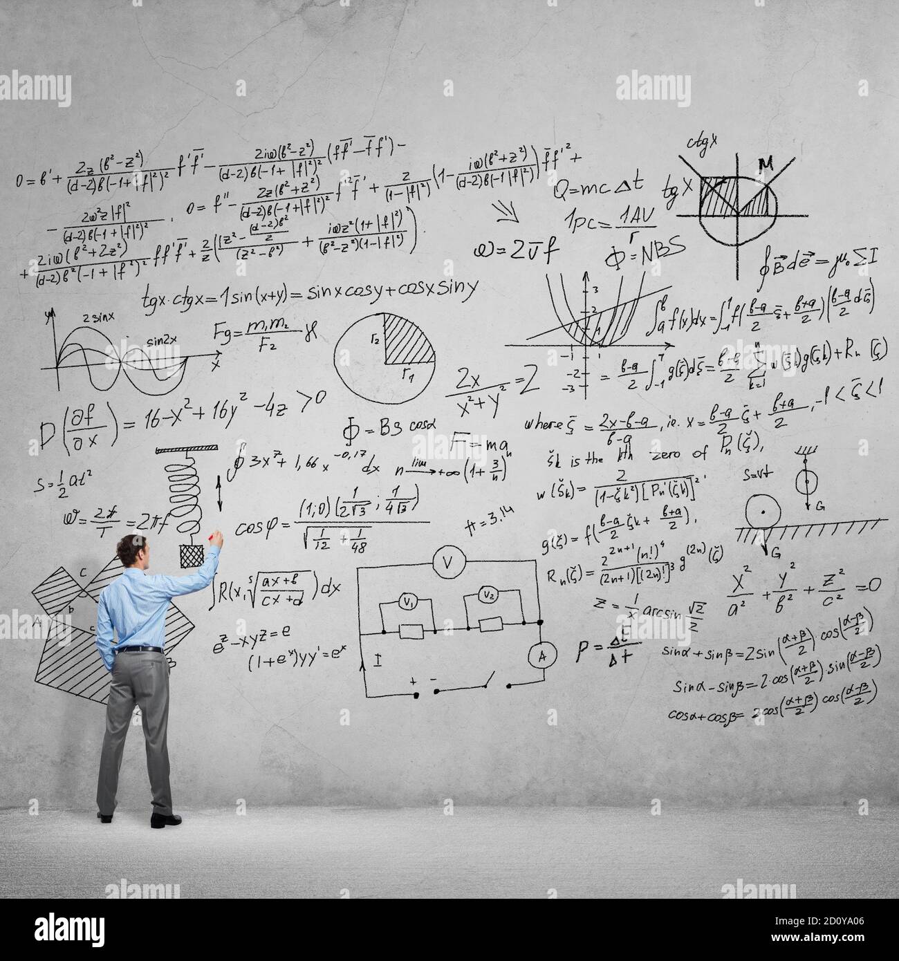 Man draw science formulas Stock Photo - Alamy
