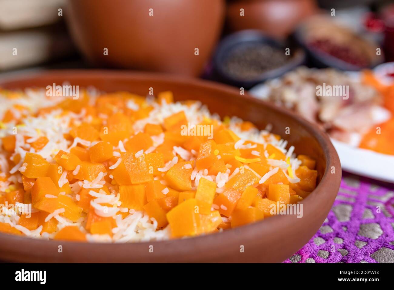 Pumpkin rice pilaf meal close up Stock Photo - Alamy
