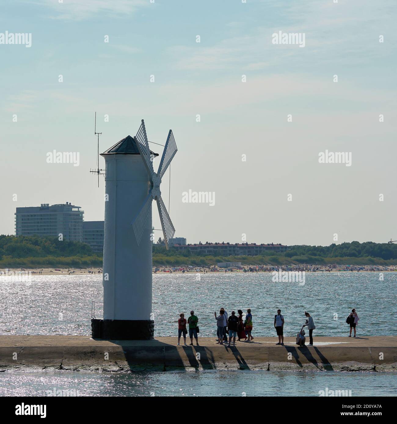 The windmill fire on the shore of the Baltic Sea coast, the symbol of ...