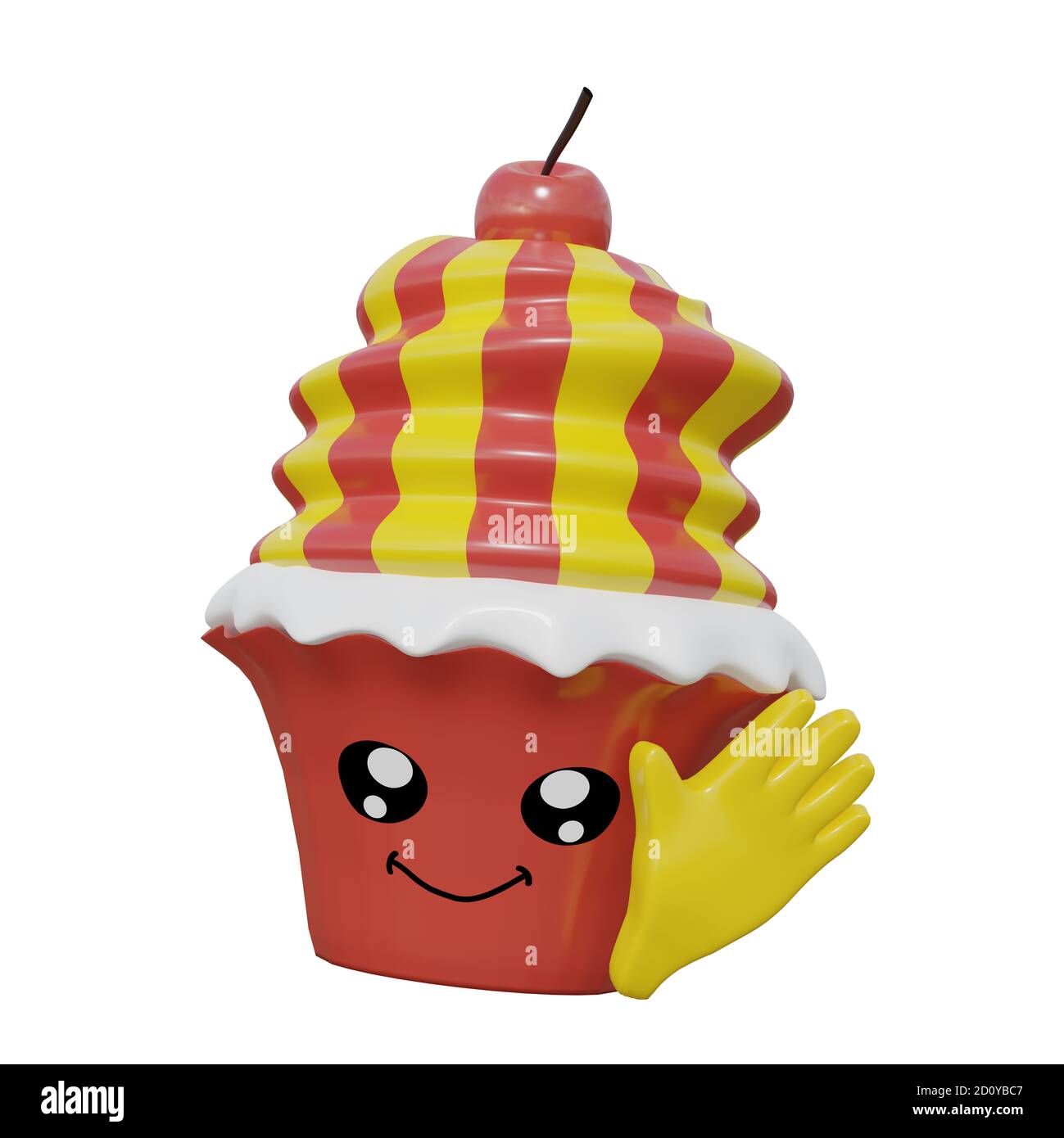 Funny waving emoticon cupcake with cherry. 3d rendering Stock Photo - Alamy