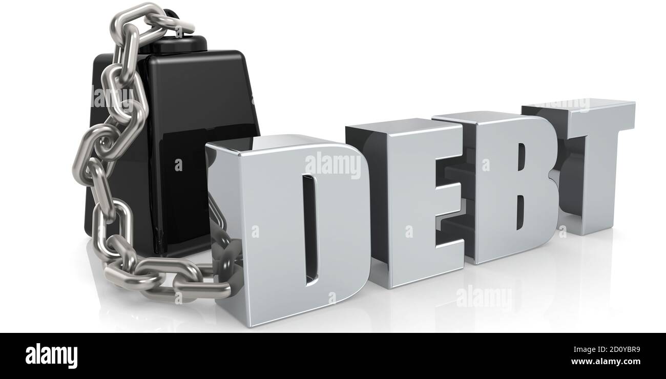 Metallic debt word chain to weight, 3D rendering Stock Photo - Alamy