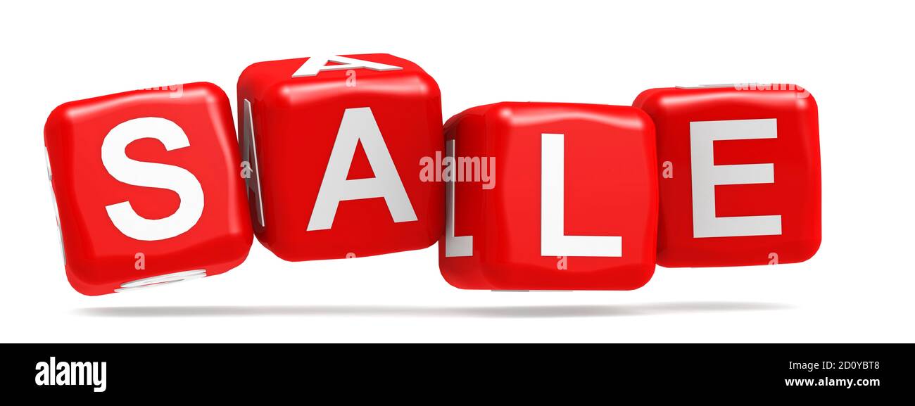 Sale word with red cube block, 3D rendering Stock Photo - Alamy