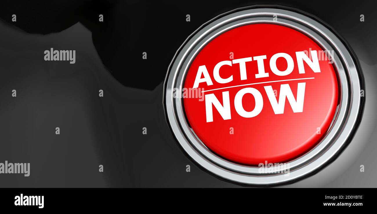 Action now button with metal ring, 3D rendering Stock Photo - Alamy