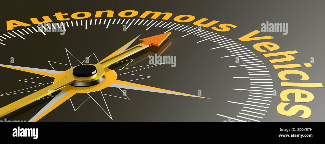 Compass with needle pointing to word autonomous vehicles ,3d rendering ...