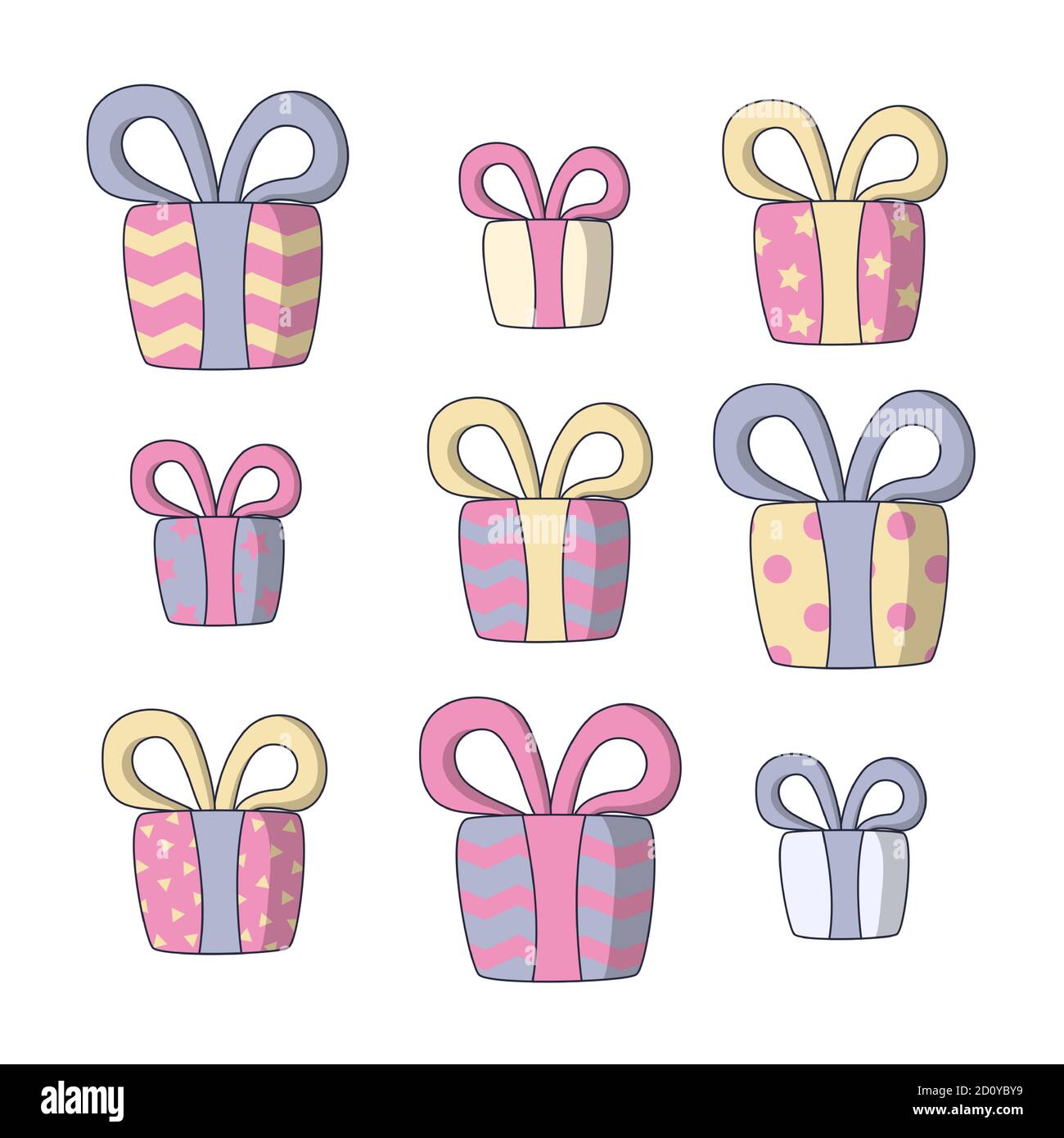 Christmas presents of various size and color. Vector illustration in ...